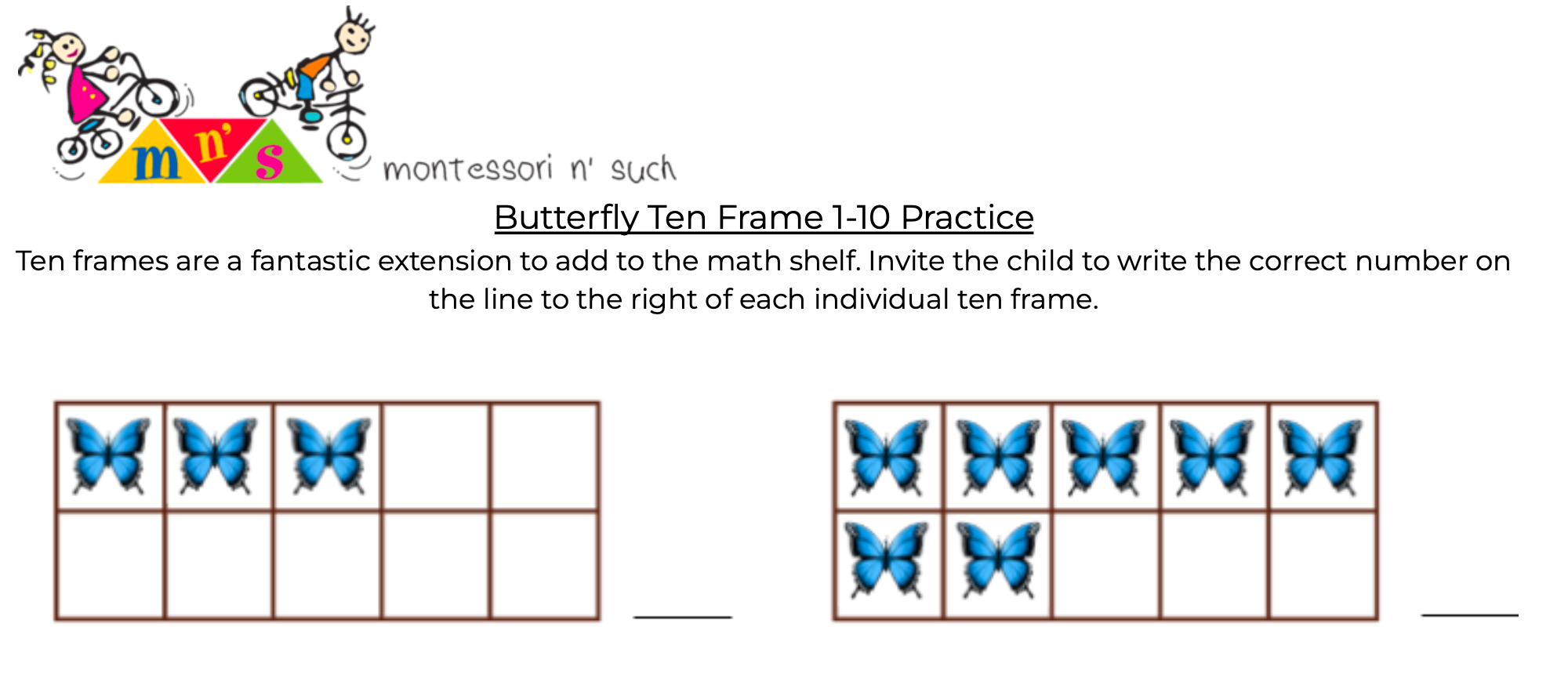 Butterfly Ten Frame 1-10 | Montessori-n-Such