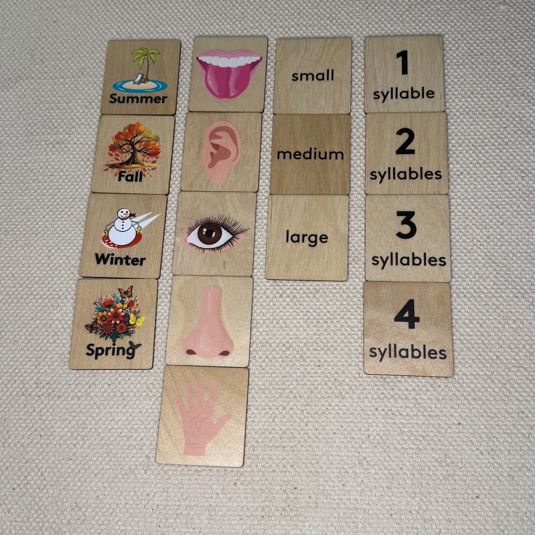 Wooden Language Labels, 4 Seasons, 5 Senses, Syllables, Small, Medium ...