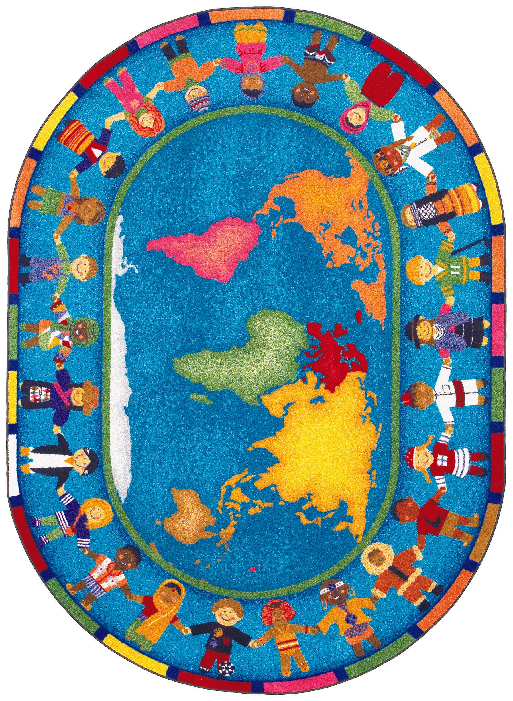 Rugs: Continents Hands Around The World Ellipse Rugs | Montessori-n-Such