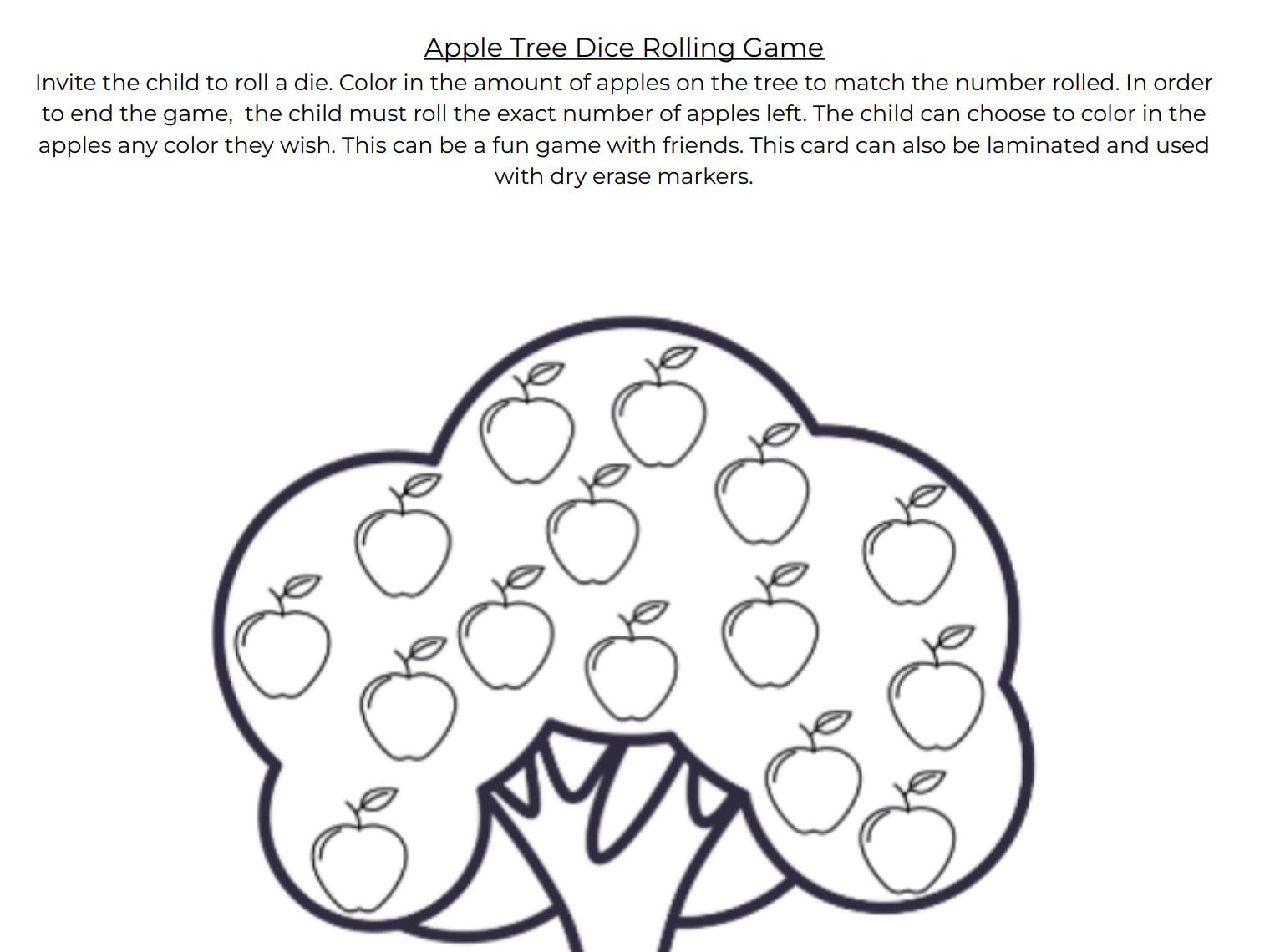 Apple Tree Dice Rolling Game | Montessori-n-Such